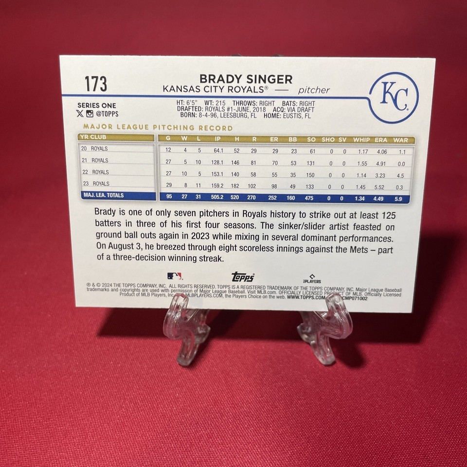 2024 Topps #173 Brady Singer Gold Foil Parallel Card Royals B28 | eBay