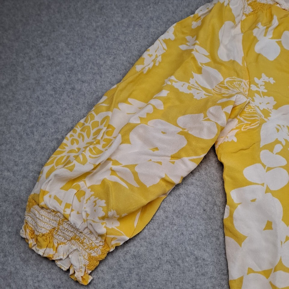 Talbots Shirt Woman XL Yellow Floral Peasant Artsy Boho Twee Flower ...