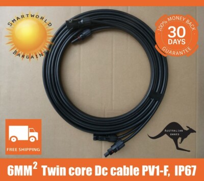 12M Twin Core 6mm2 Solar Extension Cable With PV Male-Female Connectors ...