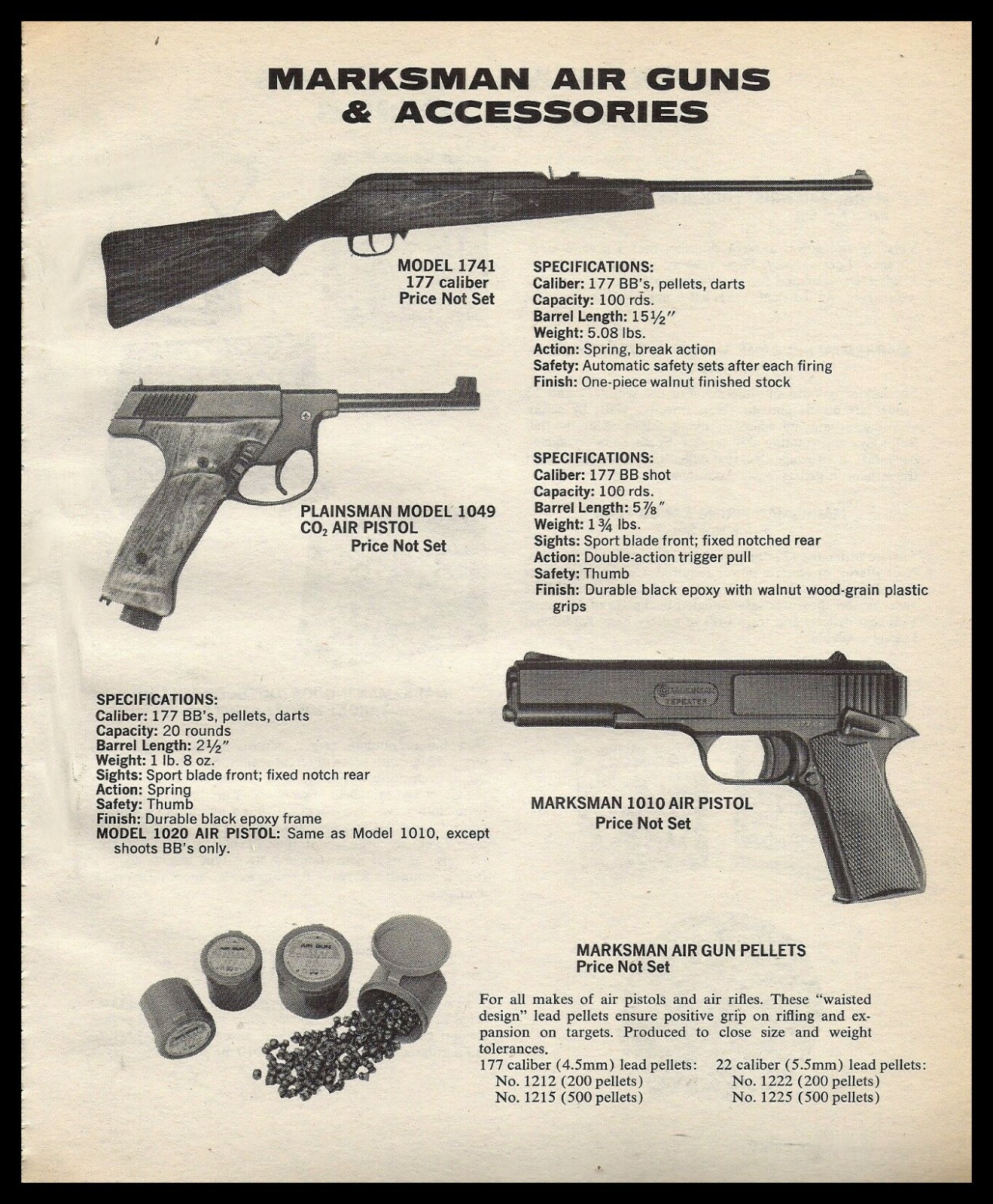 1982 MARKSMAN Model 1741 Plainsman 1049 Marksman 1010 Air Rifle Pistol ...