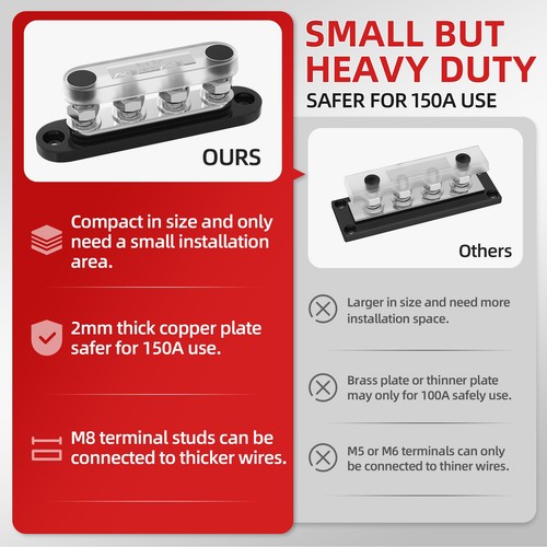 Bus Bar 12V 150A Mini Power Distribution Block Max 48V DC/300V AC with ...