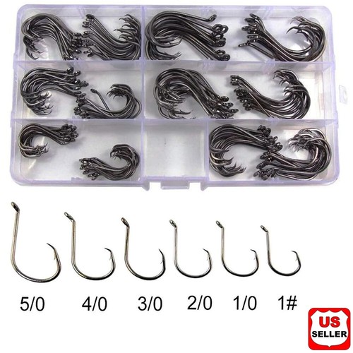 160 Pcs Offset Circle Fishing Hooks/Box - Black High Carbon Steel ...