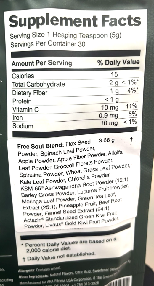 Daily Super Greens Powder in Mango Flavor Free Soul 30 portion 5.29oz ...