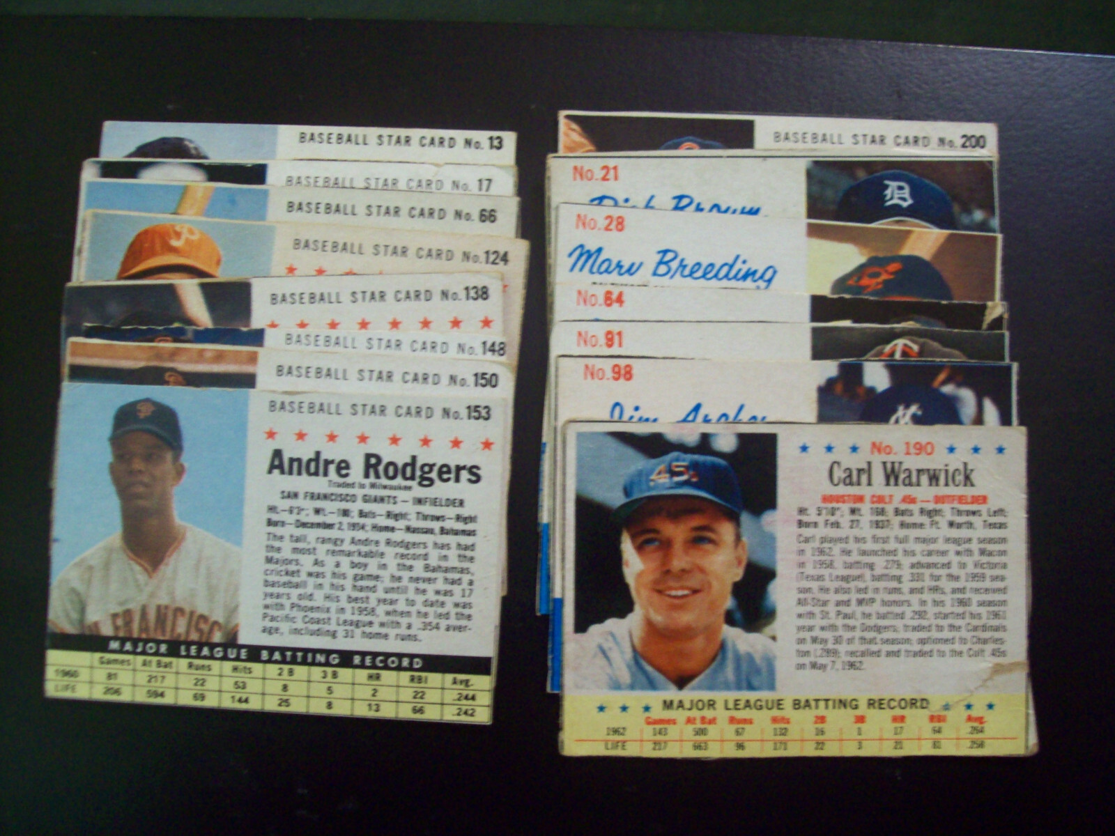 LOT OF 15 DIFFERENT POST BASEBALL CARDS FROM YEARS 1960, 1961, 1962 VG ...