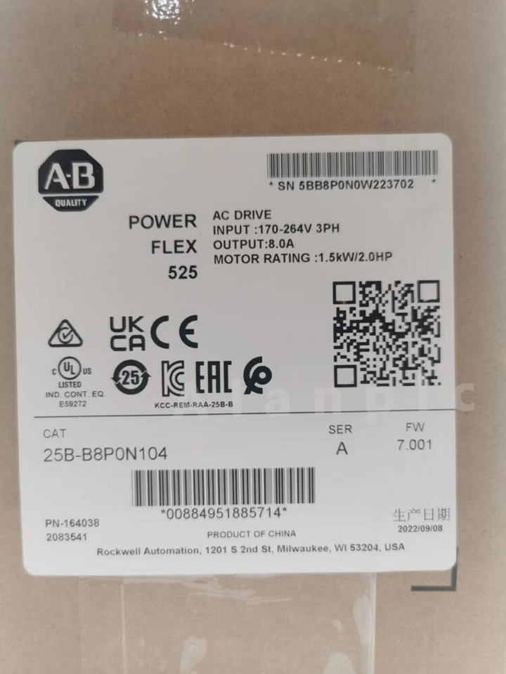 AB 25B-B8P0N104 Allen Bradley 25BB8P0N104 PowerFlex 525 1.5kW 2Hp AC ...