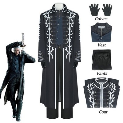 Game Devil May Cry 5 Vergil Costume Cosplay Mens Black Coat Jacket ...