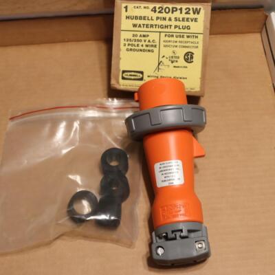 One Hubbell Pin Sleeve Watertight Plug 420P12W 20A 3 Pole 4 Wire 125 ...