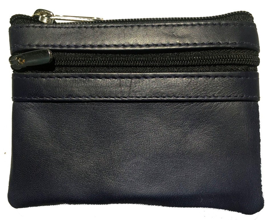 Genuine Leather Coin Purse ID Badge Key Chain Change Zip Holder Men ...