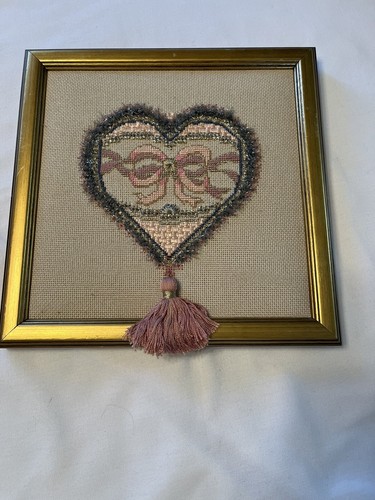 Professionally Framed Hand Embroidered Heart Sampler Beautiful! | eBay