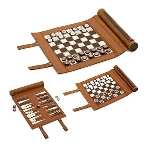 Upgraded 3 in 1 Backgammon Chess Checkers Set, Roll Up 13.0'' × 10.0 ...