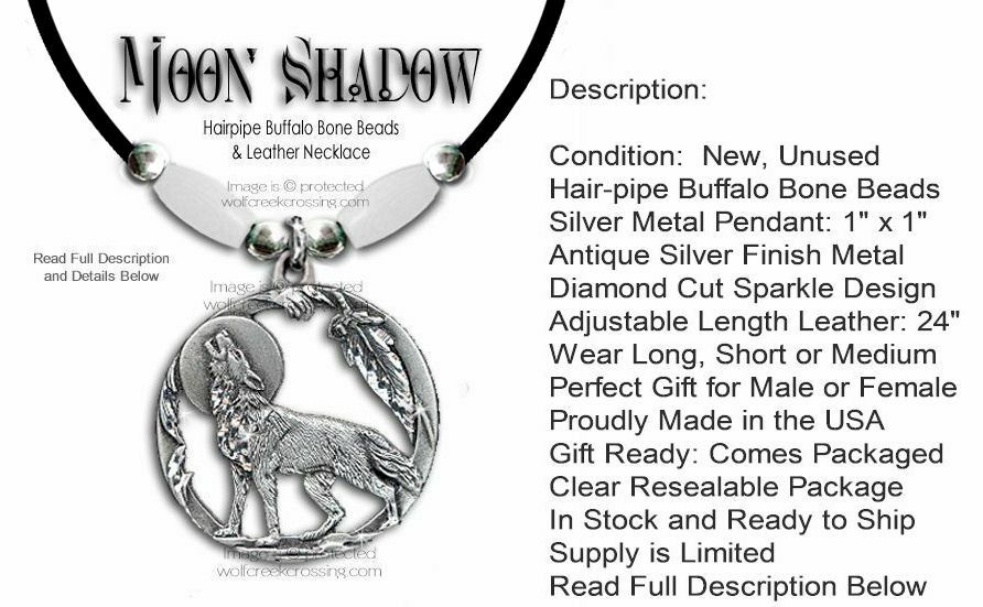 HOWL WOLF MOON SHADOW WHITE TRIBAL BUFFALO BEADS NECKLACE WILD WOLVES ...