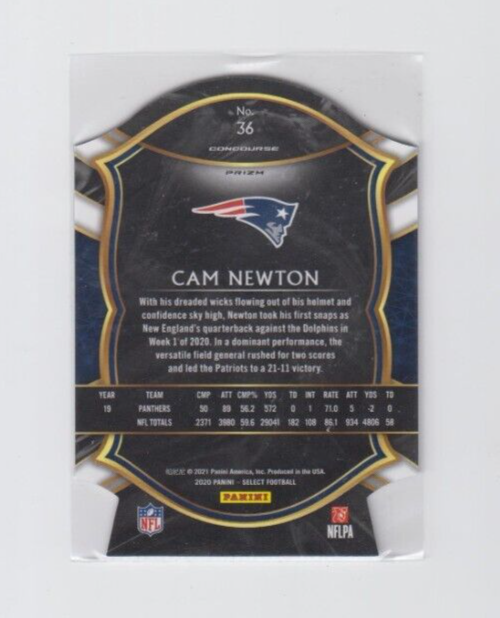 2020 Panini Select Cam Newton Blue Prizm Die-Cut No. 36 Patriots | eBay