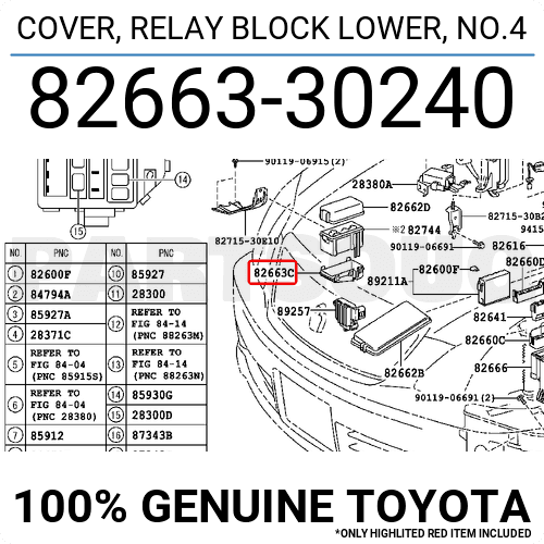 8266330240 Genuine Toyota COVER, RELAY BLOCK LOWER, NO.4 82663-30240 | eBay