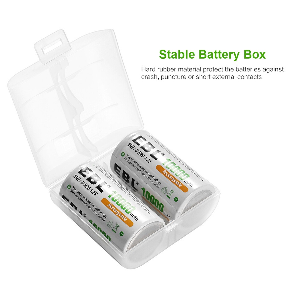 EBL D Cell Size NIMH Rechargeable Batteries 1.2V Battery + Case Box Lot ...