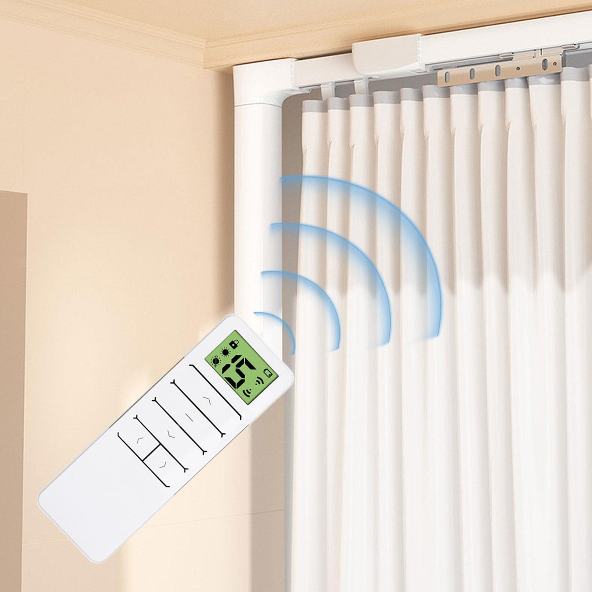 Curtain Remote Control System Remote And Motor Is Connected To A