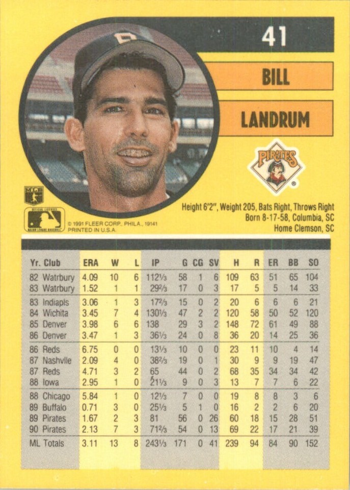 1991 Fleer MLB Bill Landrum #41 | eBay