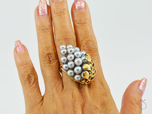 MING'S HAWAII LARGE SILVER BLUE PEARLS GRAPE CLUSTER RING. SIZE 6.25 ...