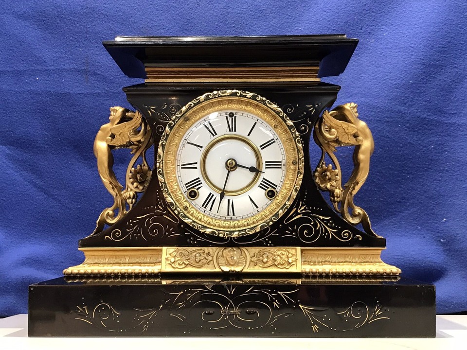 1882 VINTAGE ANTIQUE CAST IRON ANSONIA ROSALIND,ANGEL,STRIKES CLOCK, | eBay