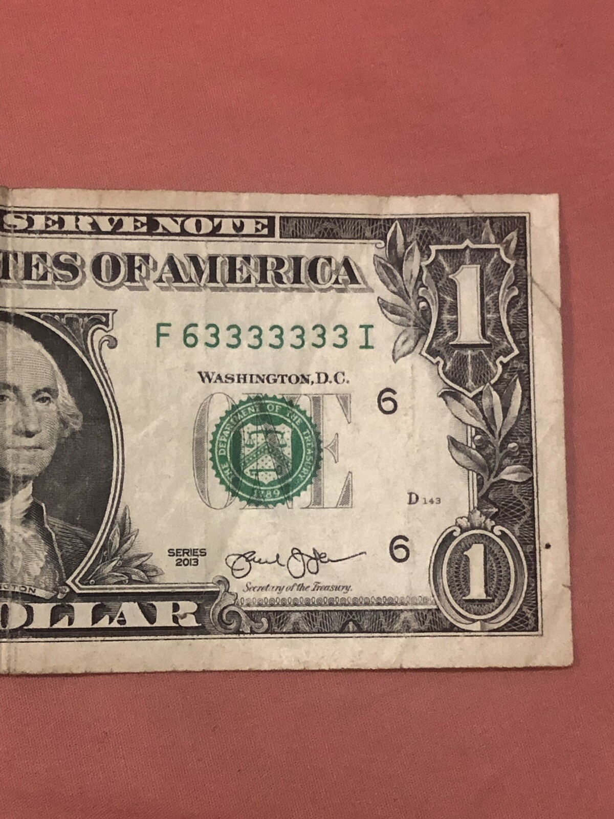 RARE Fancy serial number dollar bill. Super 3! F 63333333 I. | eBay