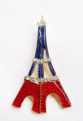 (W) vintage 2.75" PARIS EIFFEL TOWER FRANCE Gold Enamel Rhinestone ...