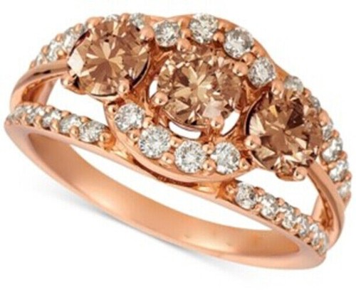 3 Ct Round Lab-Created Chocolate & Diamond Engagement Ring 14K Rose ...
