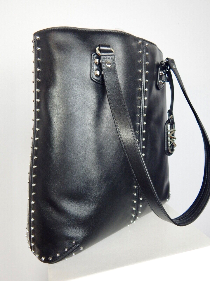Michael Kors Astor XLTote Black Refined Leather Silver Rivets LUXURY ...