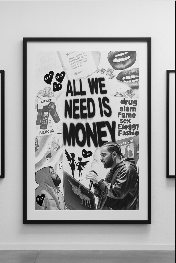 Drake Inspired Wall Art, Hip Hop Rap Poster, Black and White Collage ...