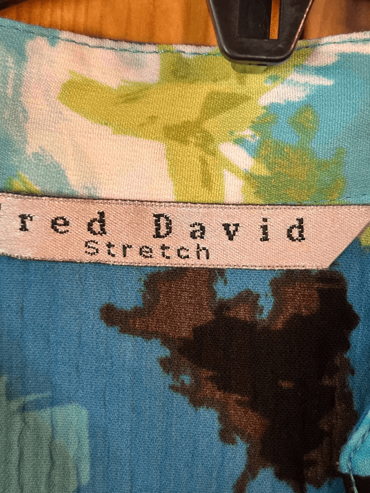 Fred David Womens Short Sleeve V-Neck Button Up Shirt Blue Green Size ...