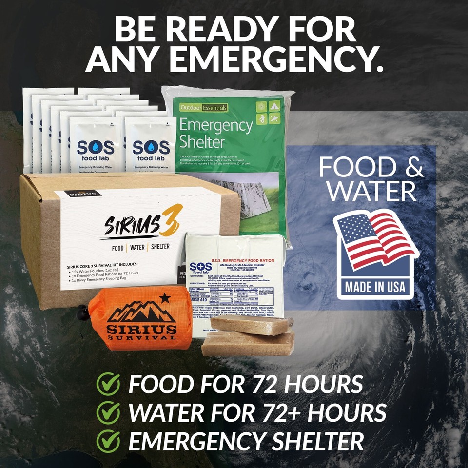 The Sirius 3 Survival Kit & Emergency Prep – Food, Water & Shelter for ...