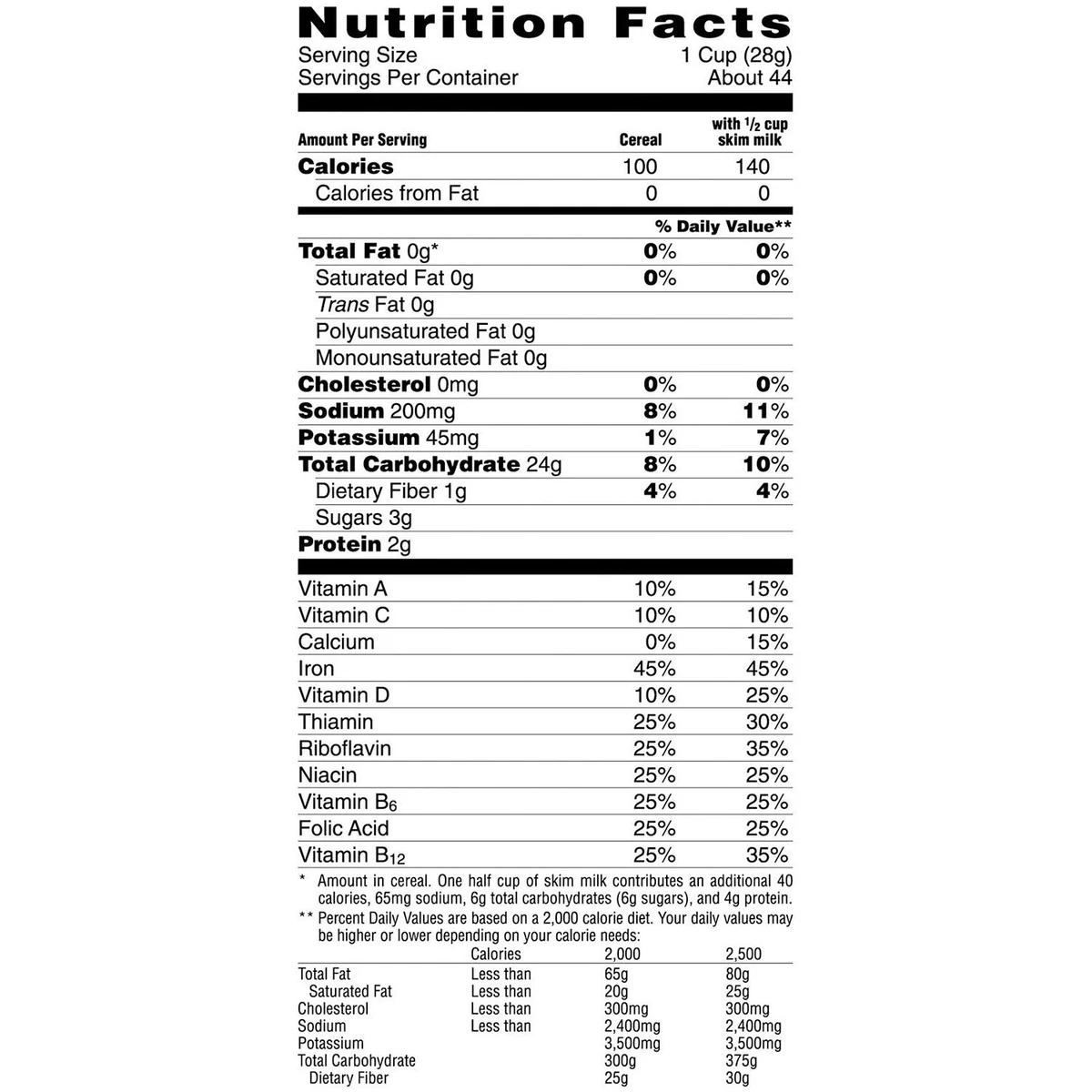 Corn Flakes Nutrition Facts Label