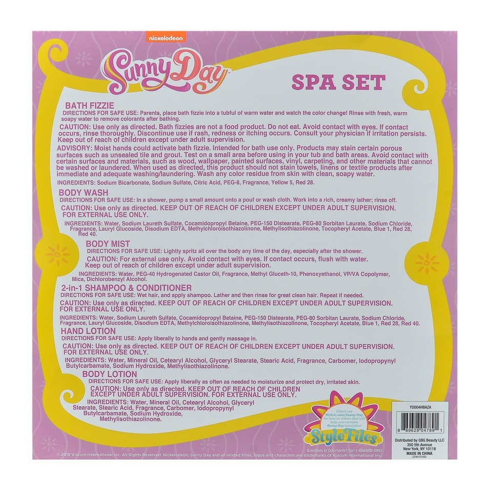 SUNNY DAY Spa Bath 7 PIECE Set Shampoo Body Wash Hand Lotion Mask Mist ...