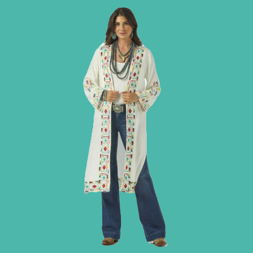 WRANGLER Retro XXXL Embroidered Western Long Duster Jacket Cardigan Top ...