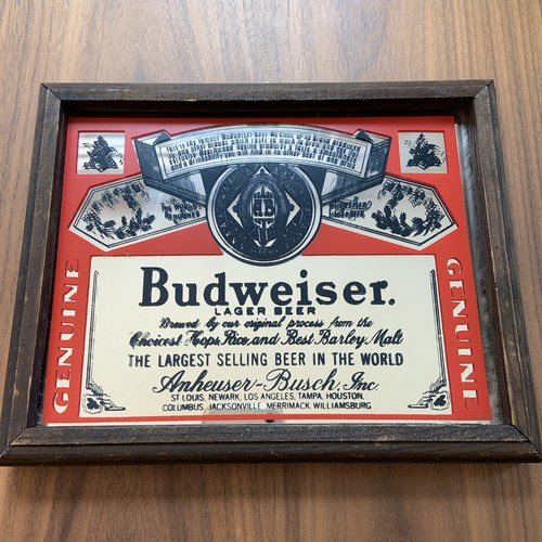 Vintage Budweiser Mirror Sign Wood Frame Outer Dimensions 8x10 Man Cave ...