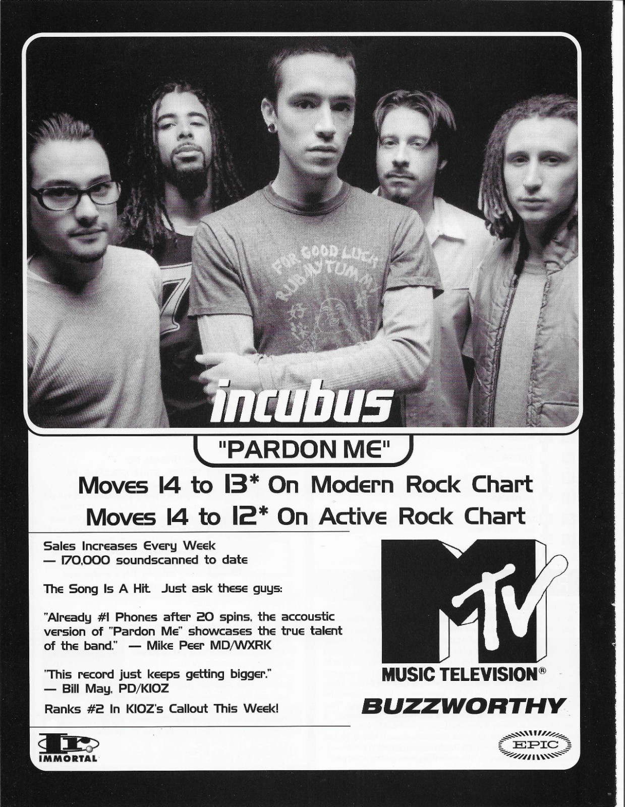 INCUBUS Vintage Pardon 2000 PROMO TRADE AD Poster for Make CD MINT 8 ...