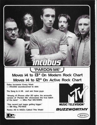 INCUBUS Vintage Pardon 2000 PROMO TRADE AD Poster for Make CD MINT 8 ...