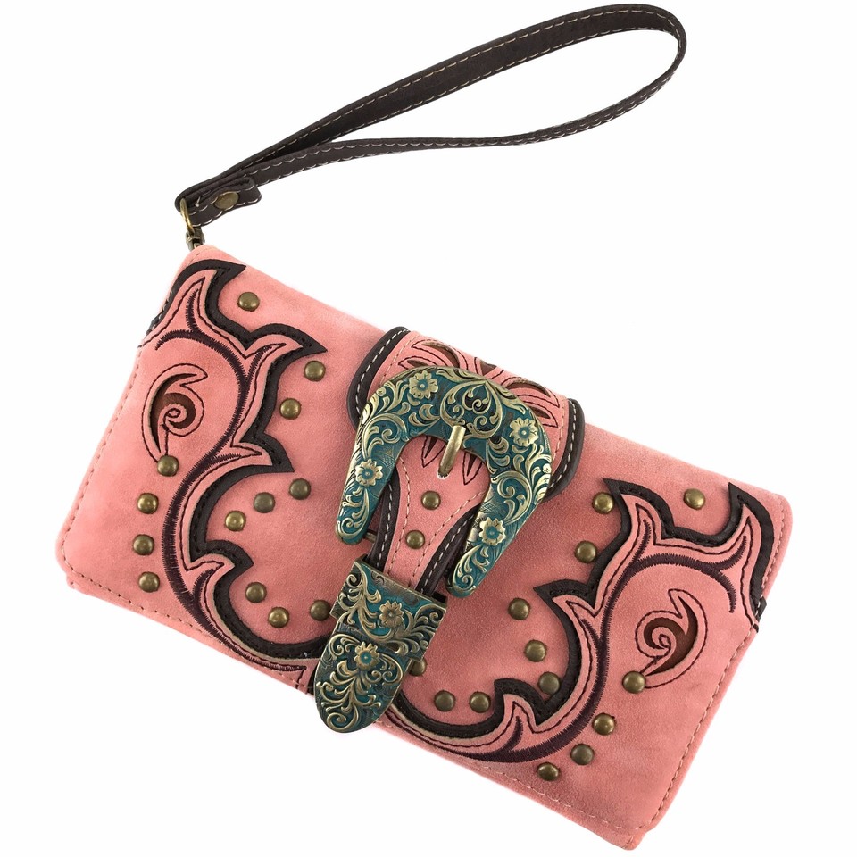 Justin West Western Rhinestone Patina Bronze Buckle Conceal Carry Purse ...