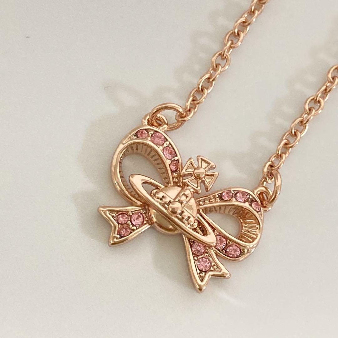 Vivienne Westwood Necklace Ribbon Heart Pink Gold w/drawstring [EJ676 ...