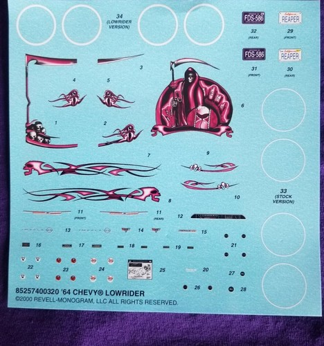 1964 Chevrolet Impala Lowrider REAPER DECAL SHEET Revell 1:25 Model Kit ...