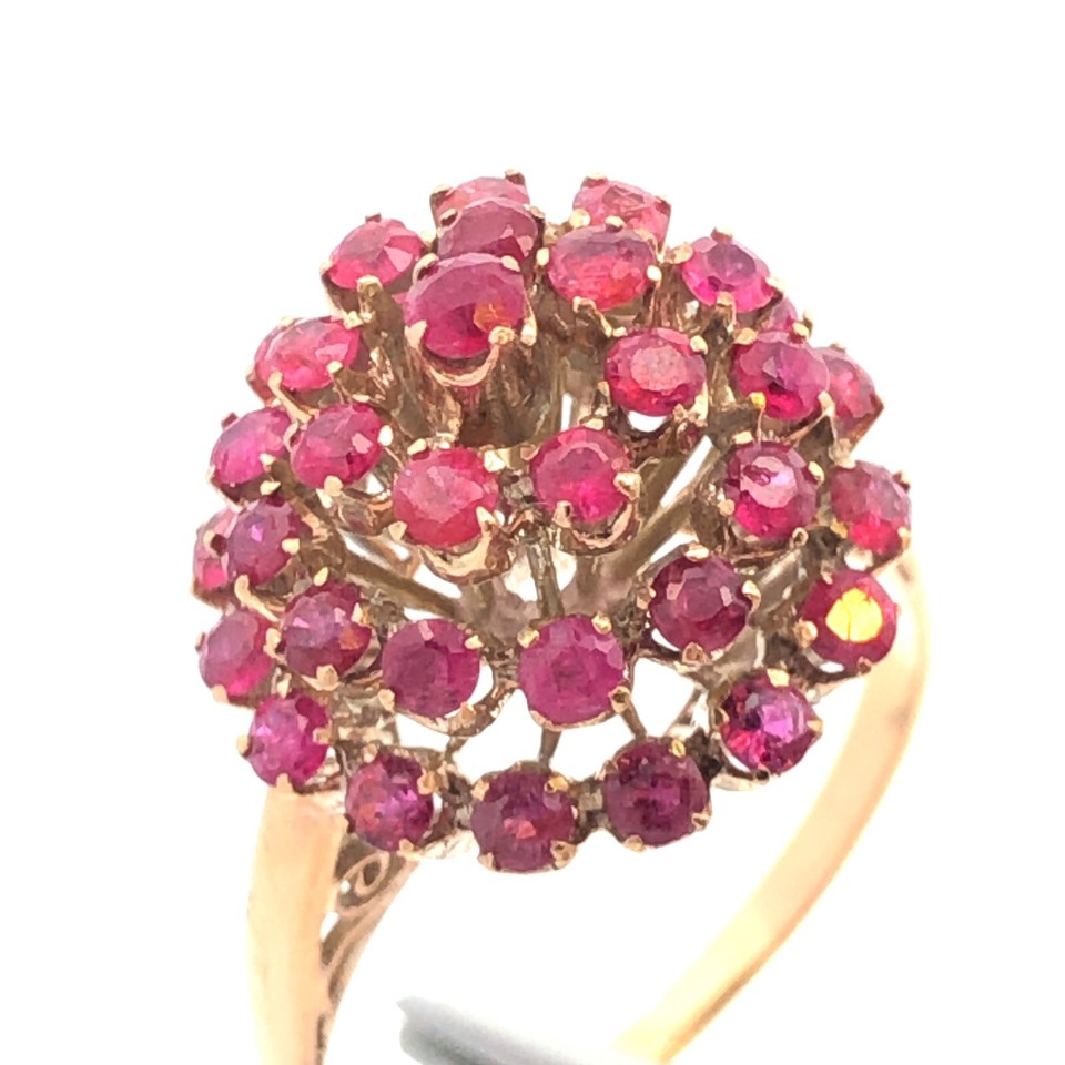 Vintage 10K Yellow Gold Ruby Cluster Swirl Princess Empire Cocktail ...