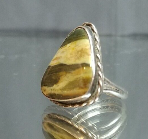 (Sz 9) Ricolite & Sterling Silver NAVAJO Ring Fill Finger VINTAGE ...