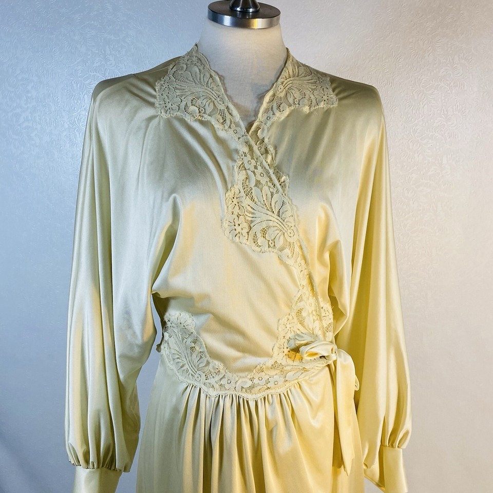 Vtg Rosa Puleo Szule Lily of France Robe sz M Maxi Satin Nylon Lace ...