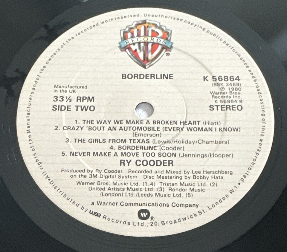 Ry Cooder Borderline Lp Vinyl Record Blues Rock Uk Issue EX / NM ...