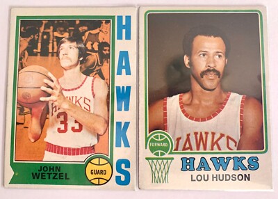 LOT OF 2 ATLANTA HAWKS TOPPS NBA CARDS, JOHN WETZEL & LOU HUDSON, 1973 ...