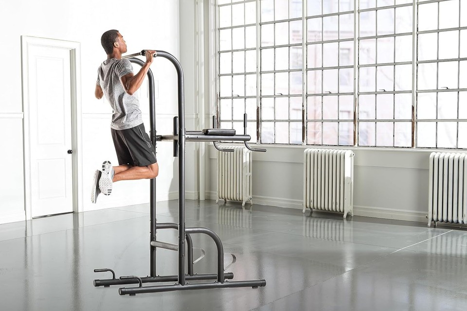 Weider Power Tower with Four Workout Stations Push Pull Up AB Dip 300lb ...