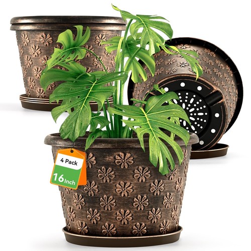 16 Inch Planter Pots for Plants, Plastic Large Flower Pots Indoor ...