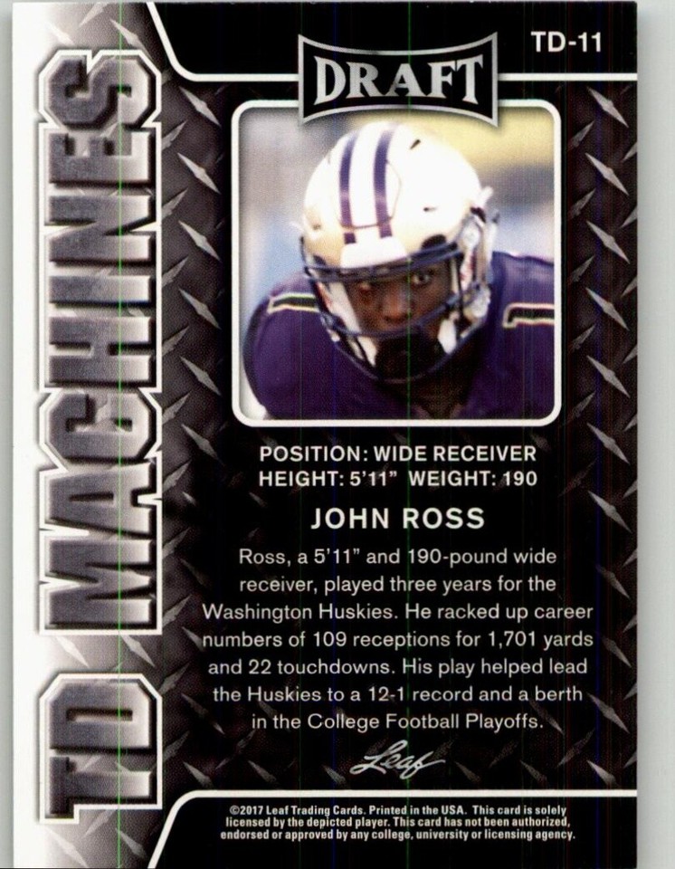2017 Leaf Draft John Ross TD Machines #TD-11 Washington Huskies | eBay