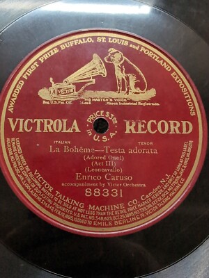 12" 78 RPM La Boheme Testa Adorata Enrico Caruso Victrola 88331 SINGLE ...