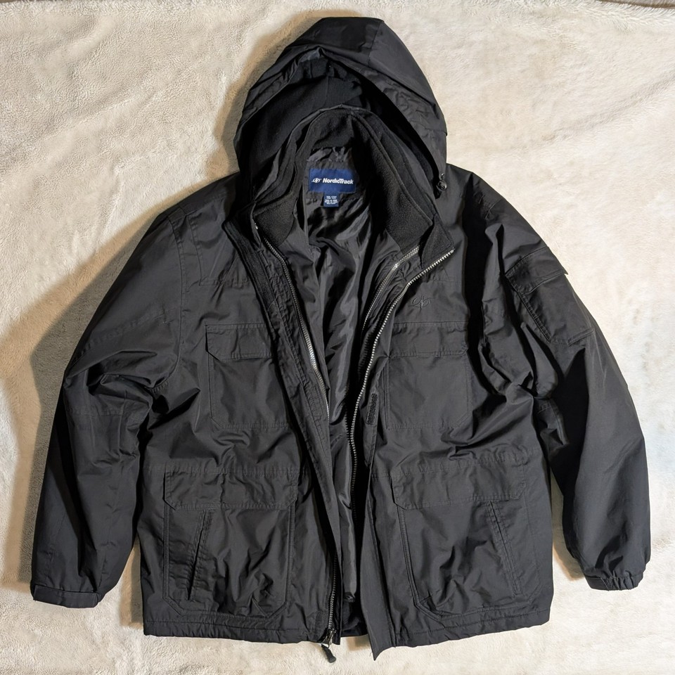 NordicTrack Men's Parka Jacket XXL 50-52 Black Removable Lining Hood ...
