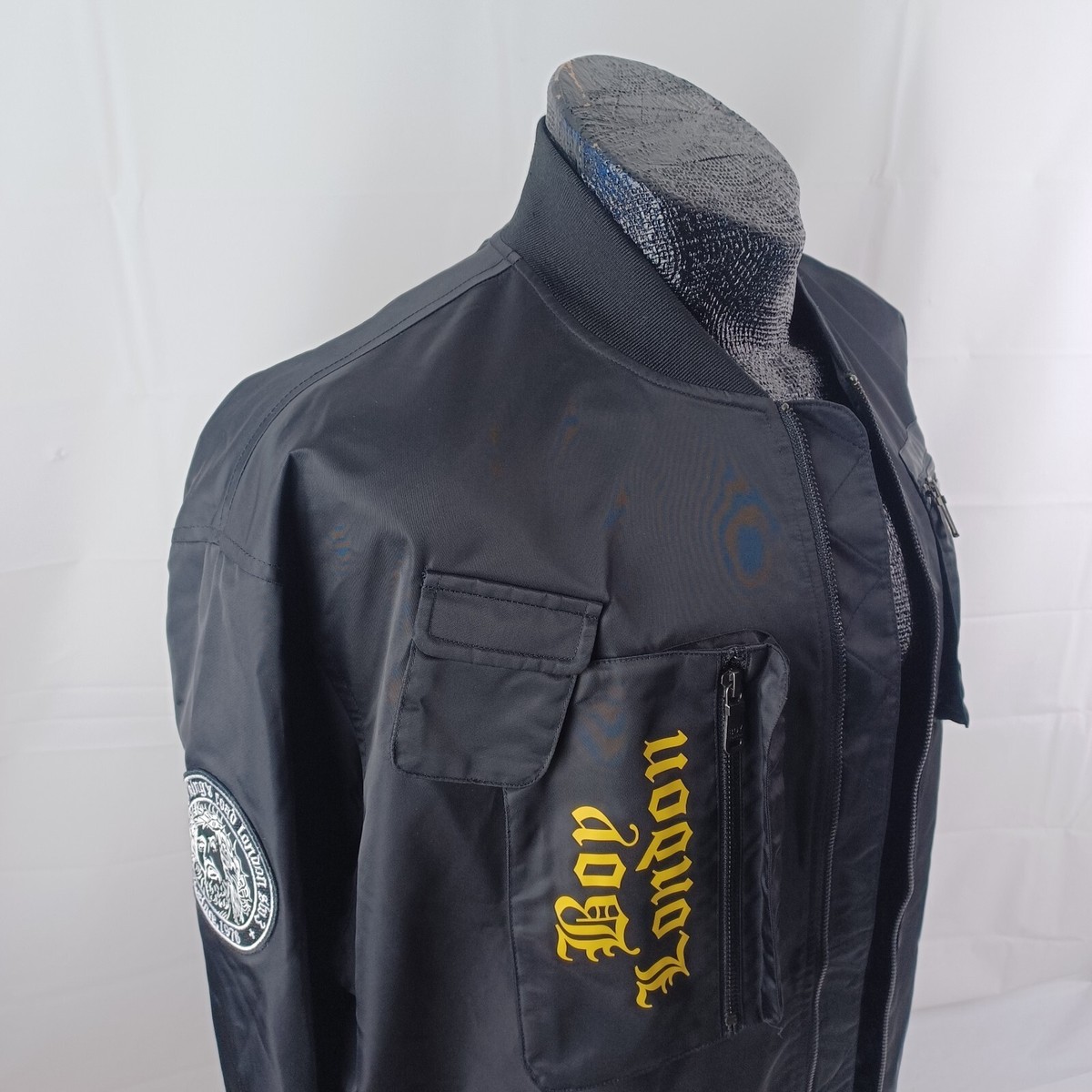 Boy London Jacket Bomber Flight MA-1 Men L Black Nylon Full Boy London Jacket Bomber Flight MA-1 Men L Black Nylon Full