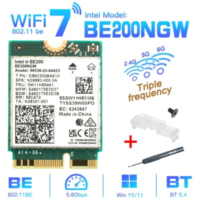 Intel BE200 WiFi 7 M.2 Key E Wireless Card Tri-Band Bluetooth5.4 ...